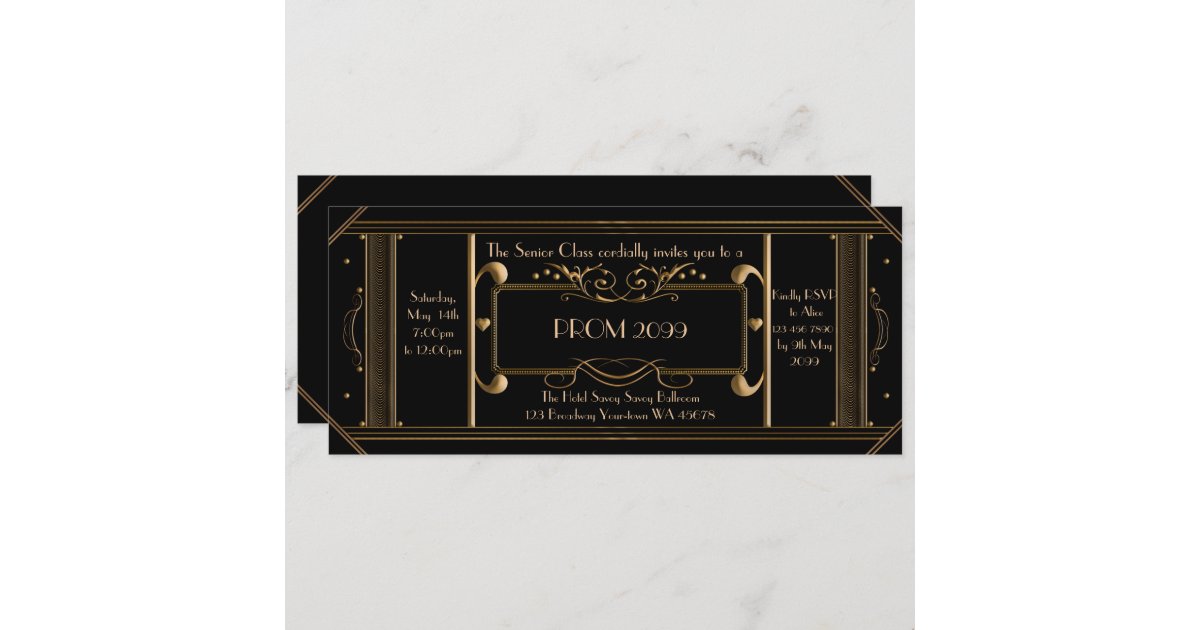 art décostudentbalbiljett, yngre studentbal, hög inbjudningar | Zazzle.se