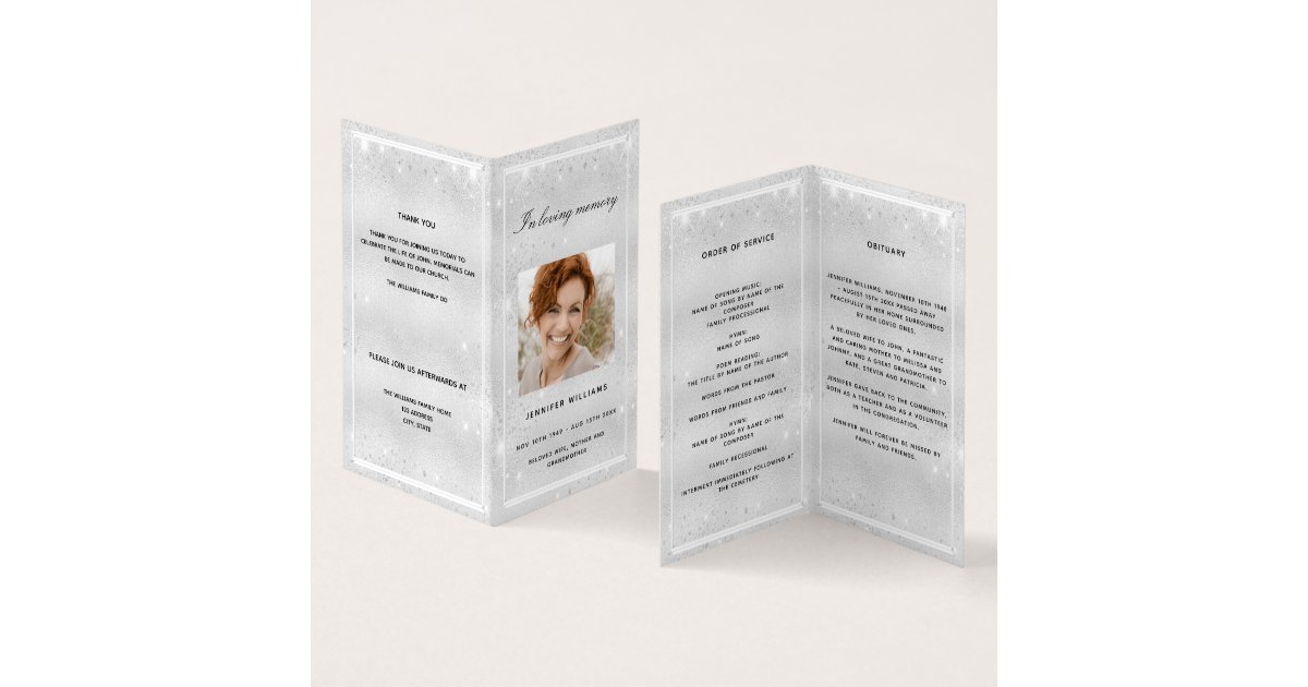 Begravningsprogram för fotopatron i glitter kort | Zazzle.se