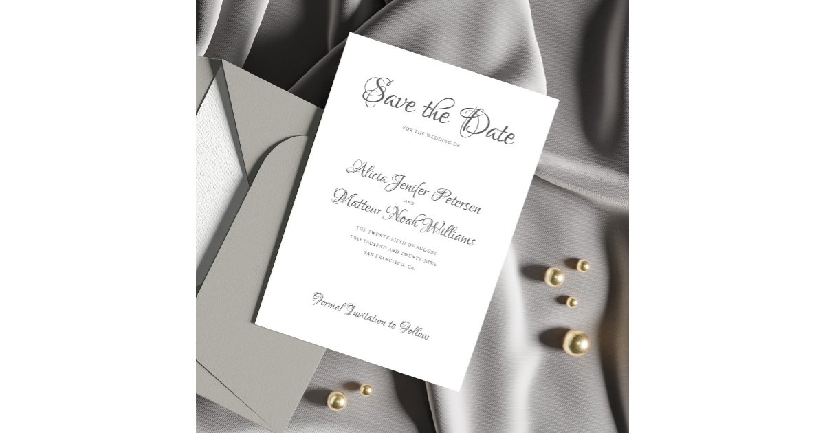 Elegantens formella skript svart och vitt bröllop spara datumet | Zazzle.se