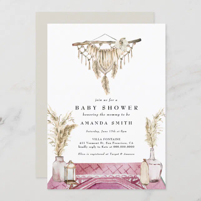 Macrame Boho Chic Rustic Girl Baby Shower Inbjudningar | Zazzle.se