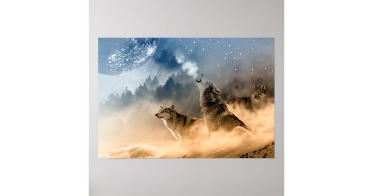 Poster/Varg Howling vid Måne Poster | Zazzle.se