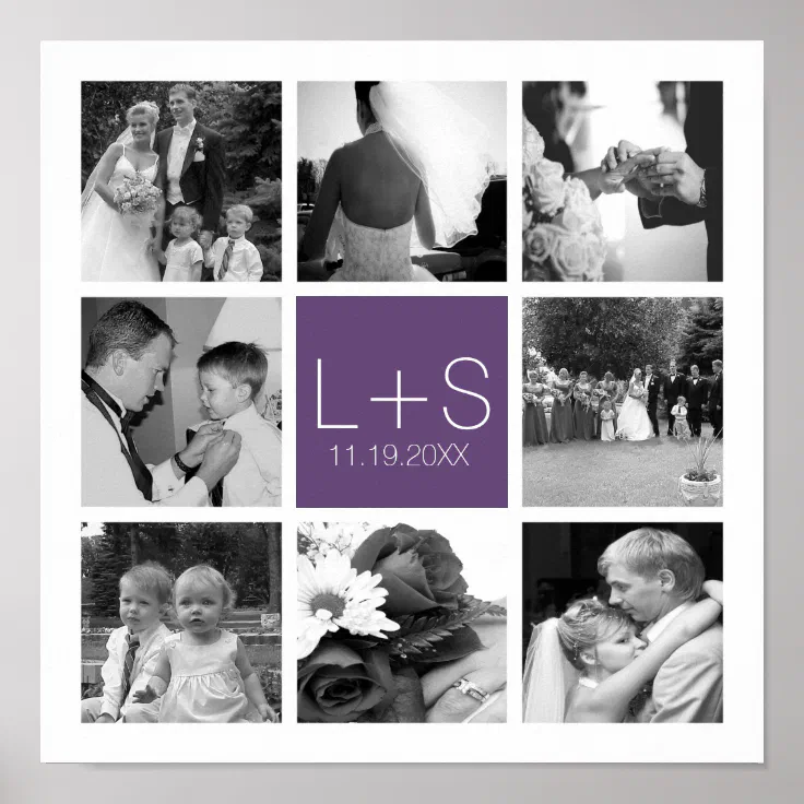 Skapa ditt eget Bröllop Photo Collage Monogram Poster | Zazzle.se