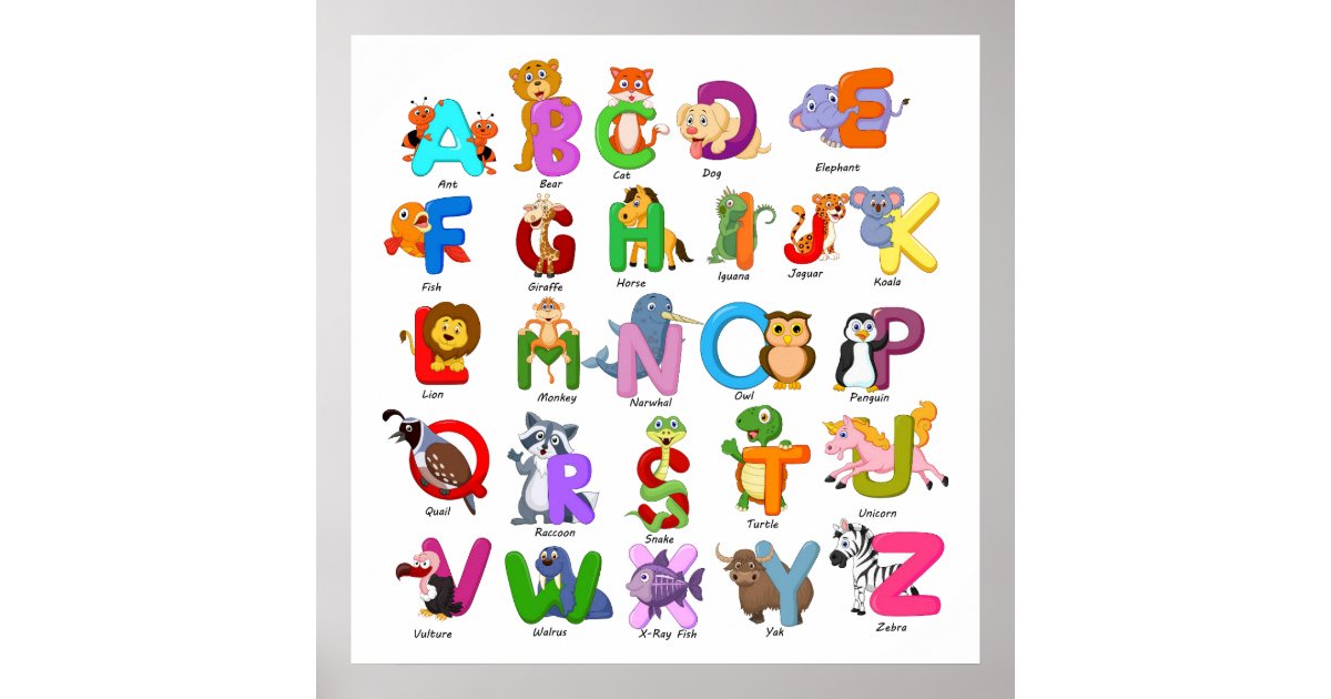 Undervisning om barn i Alphabet Animal Clipart Poster | Zazzle.se