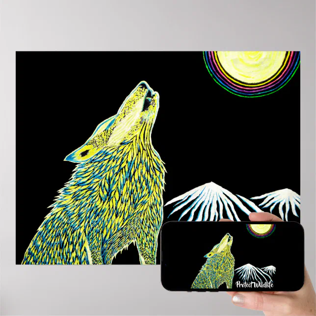 Varg Howling vid Måne Protect Wildlife Poster | Zazzle.se