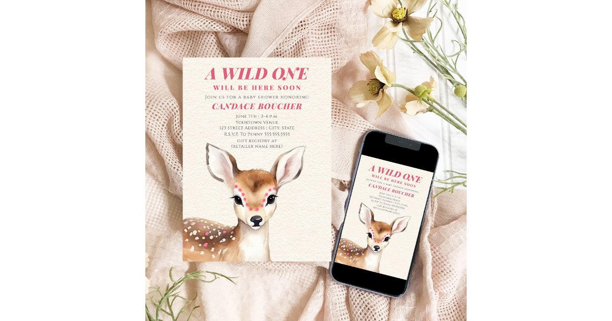 Vild En Rosa Spoted Fawn Hjort Baby Shower Inbjudningar | Zazzle.se