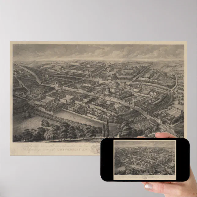 Vintage Pictorial Karta i Oxford England (1850) Poster | Zazzle.se